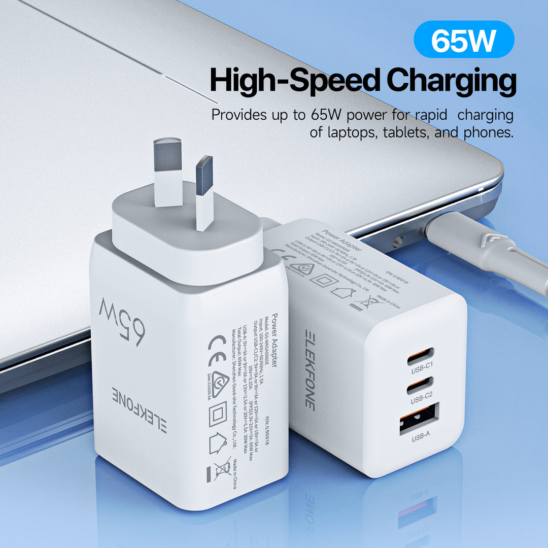 65W Wall Charger Dual USB-C and USB Ports – Easy Gadgets