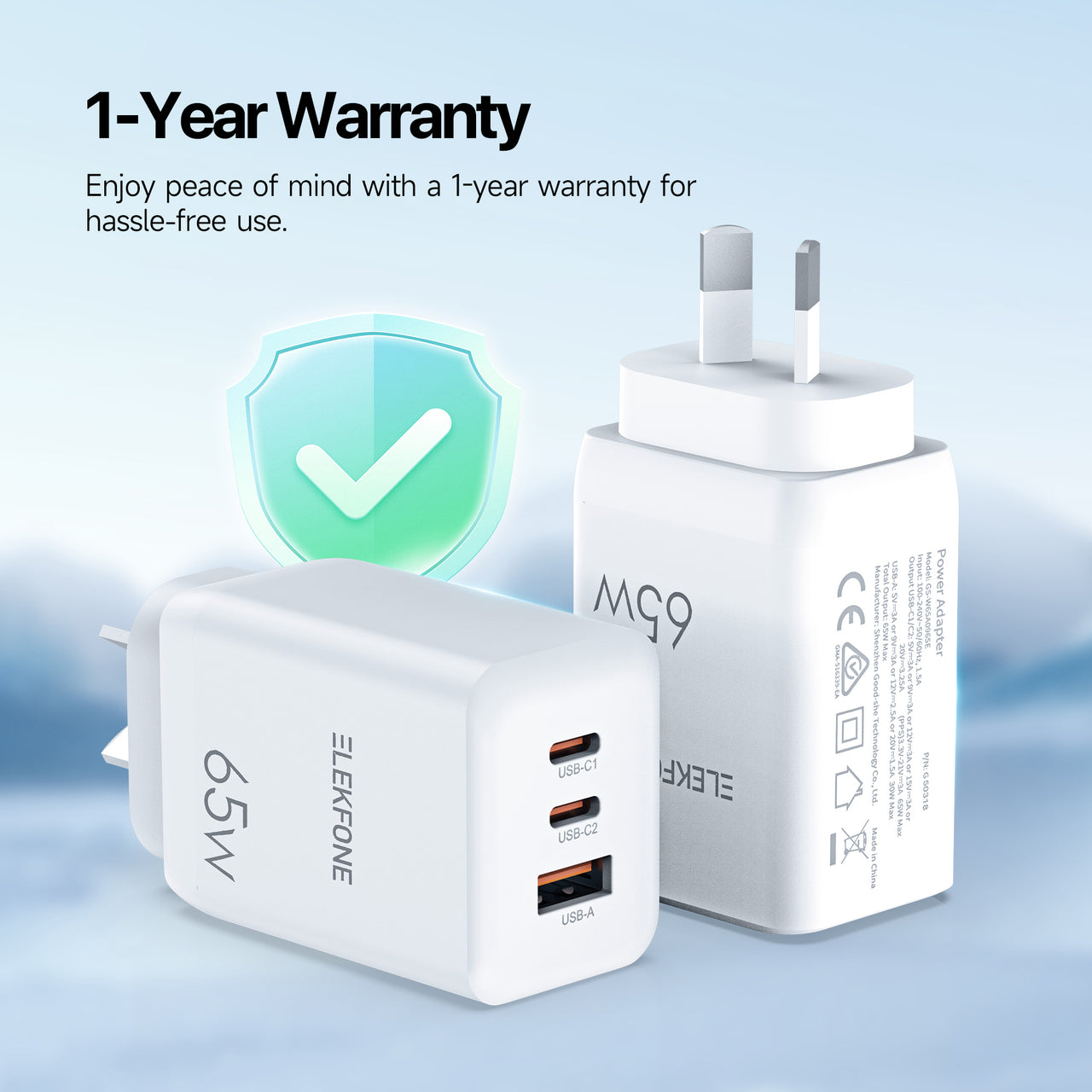 65W Wall Charger Dual USB-C and USB Ports – Easy Gadgets